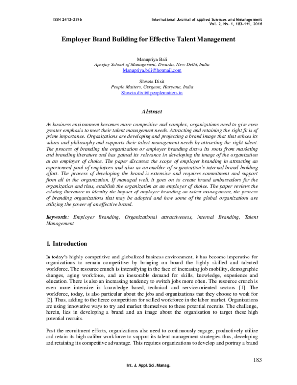 (PDF) Employer Brand Building for Effective Talent Management