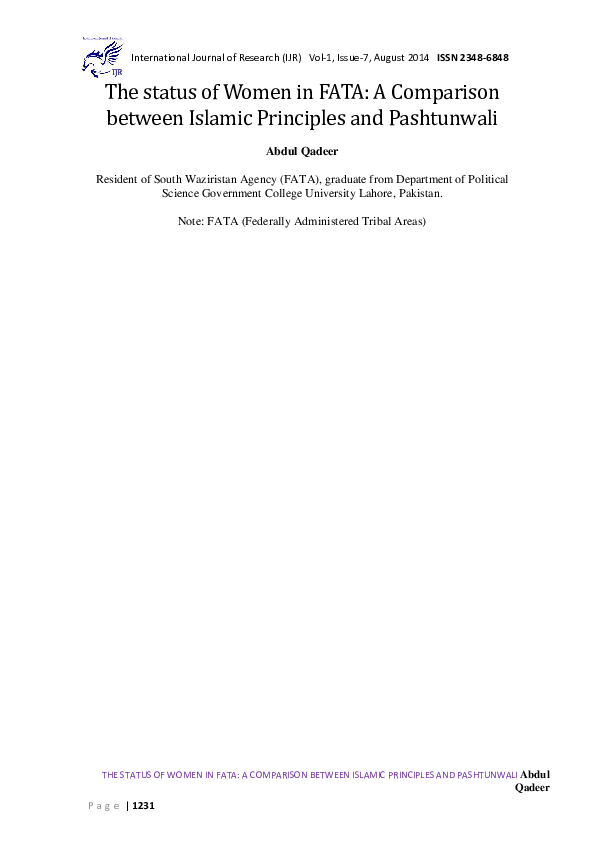 (PDF) The status of Women in FATA- A Comparison between Islamic ...
