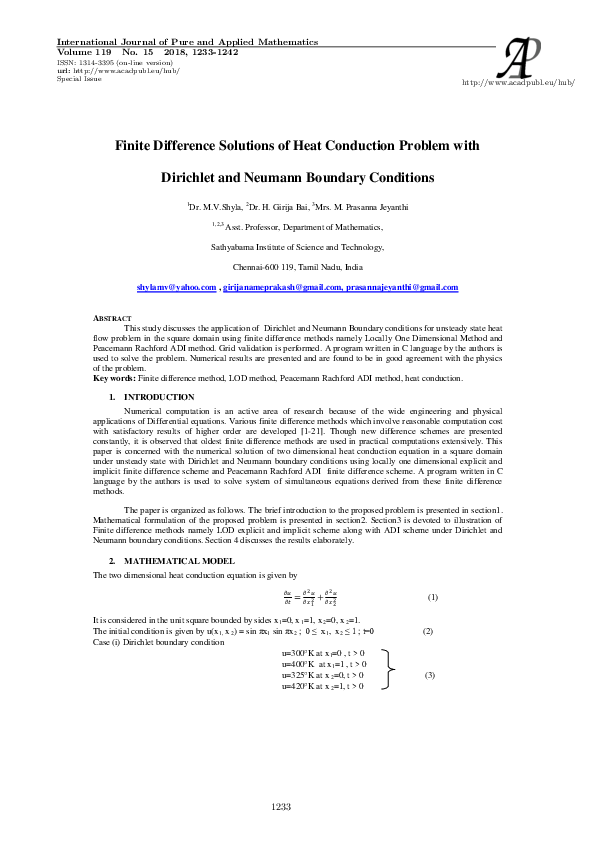 Pdf Finite Difference Solutions Of Heat Conduction Problem With Dirichlet And Neumann Boundary