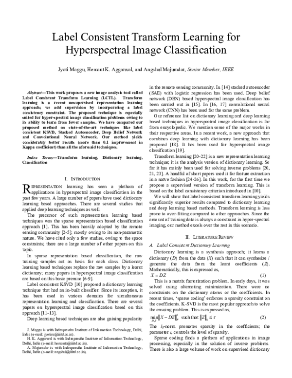 (PDF) Label-Consistent Transform Learning for Hyperspectral Image Classification