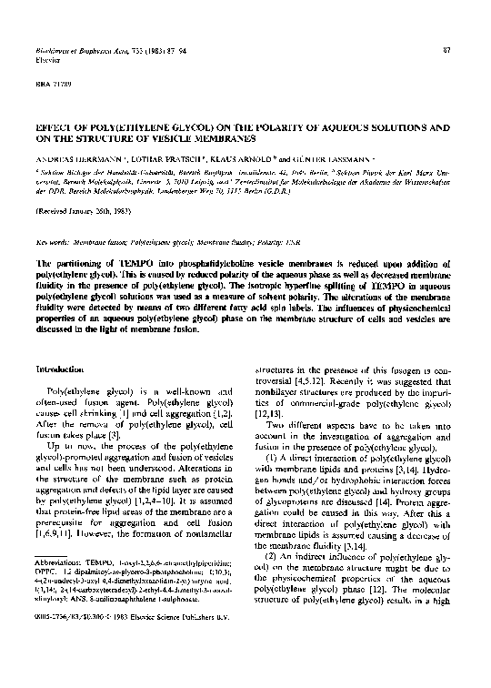 (PDF) Effect of poly(ethylene glycol) on the polarity of aqueous solutions and on the structure ...