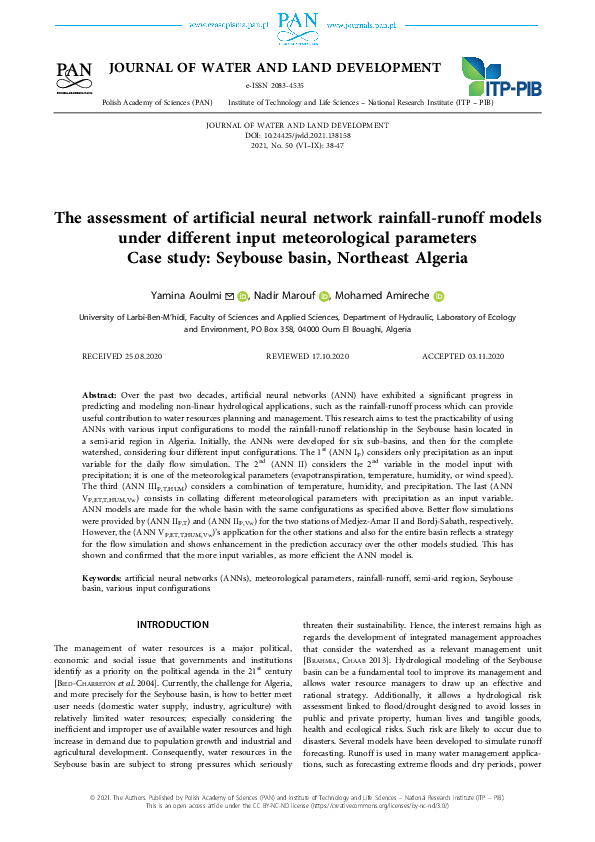 (PDF) The assessment of artificial neural network rainfall-runoff models under different input ...