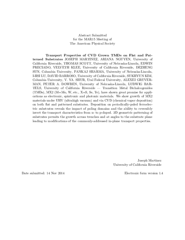 (PDF) Transport Properties of CVD Grown TMDs on Flat and Patterned ...