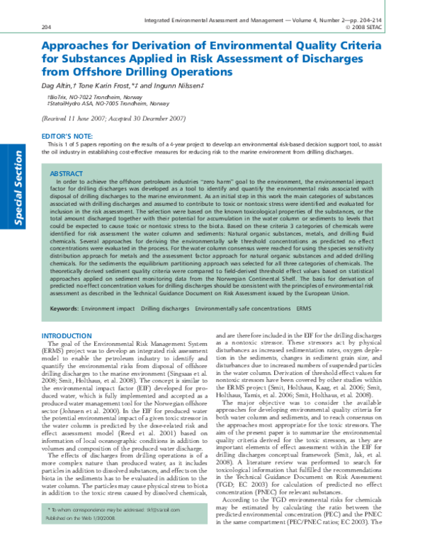(PDF) Approaches for Derivation of Environmental Quality Criteria for ...
