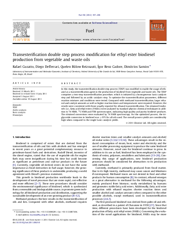 (PDF) Transesterification double step process modification for ethyl ...