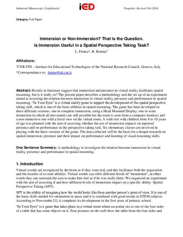 (PDF) Immersion or Non-Immersion ? That is the Question . Is Immersion ...