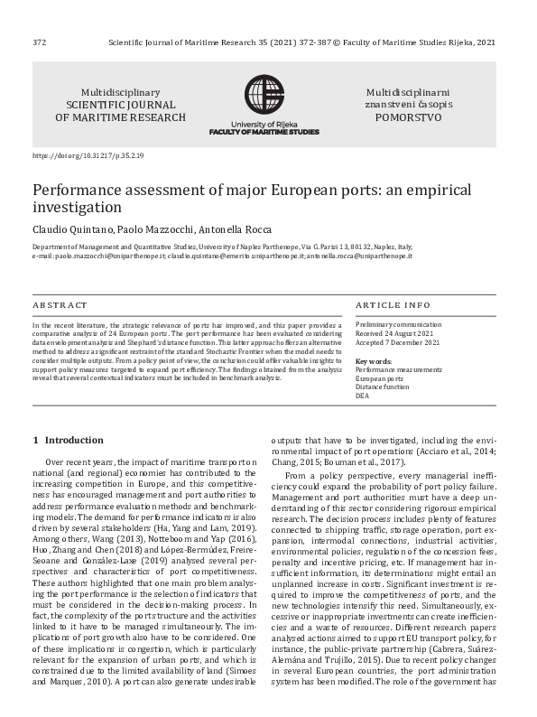 (PDF) Performance assessment of major European ports