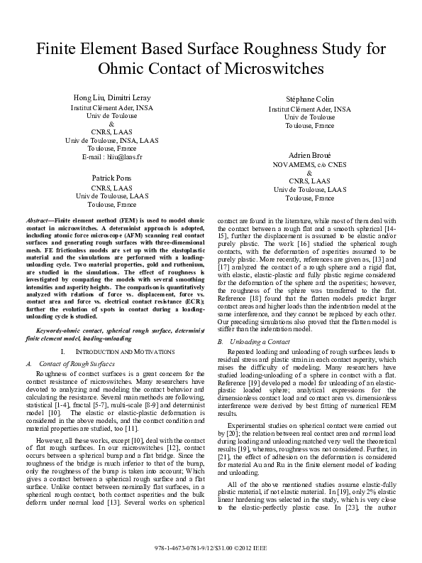 (PDF) Finite Element Based Surface Roughness Study for Ohmic Contact of Microswitches