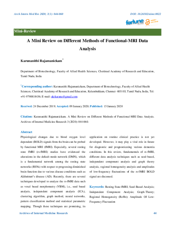 (PDF) A Mini Review on Different Methods of Functional-MRI Data Analysis