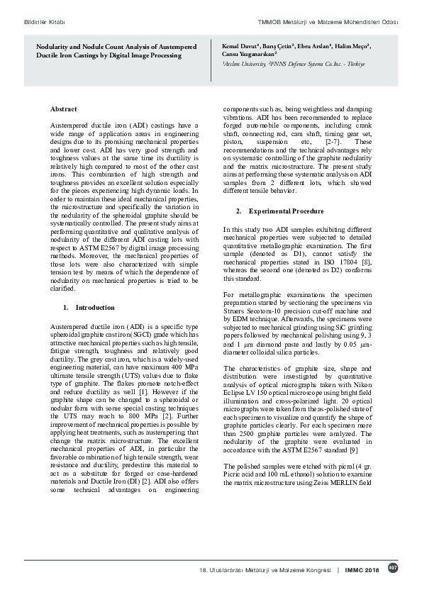 (PDF) Nodularity and Nodule Count Analysis of Austempered Ductile Iron ...