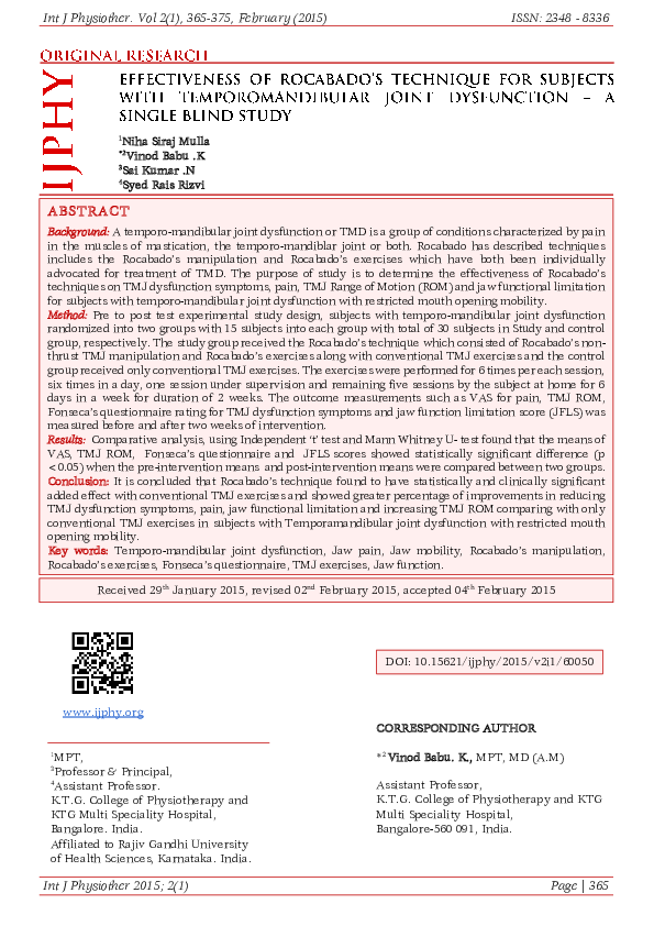 (PDF) Effectiveness of Rocabado's Technique for Subjects with ...