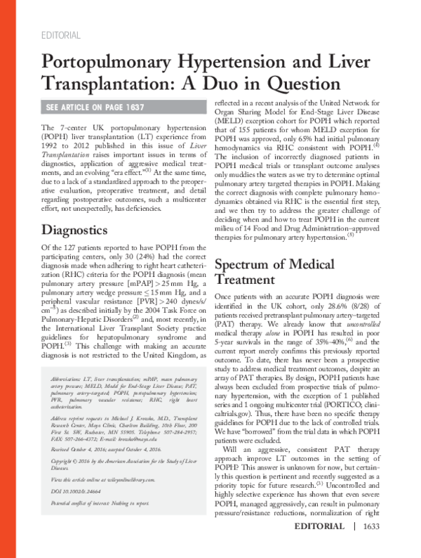 (PDF) Portopulmonary Hypertension and Liver Transplant: Recent Review ...