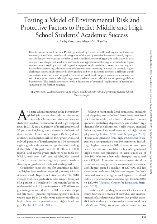 (PDF) Testing a Model of Environmental Risk and Protective Factors to ...