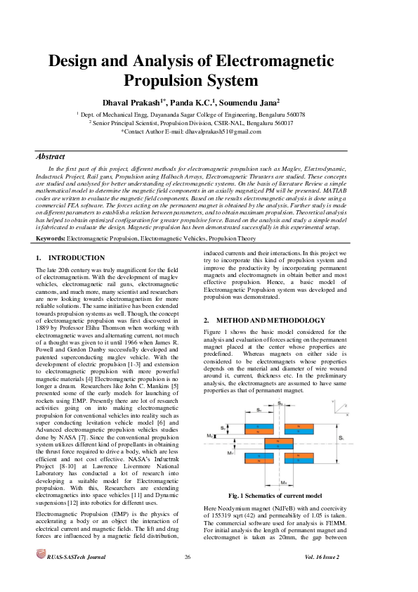 (PDF) Design and Analysis of Electromagnetic Propulsion System