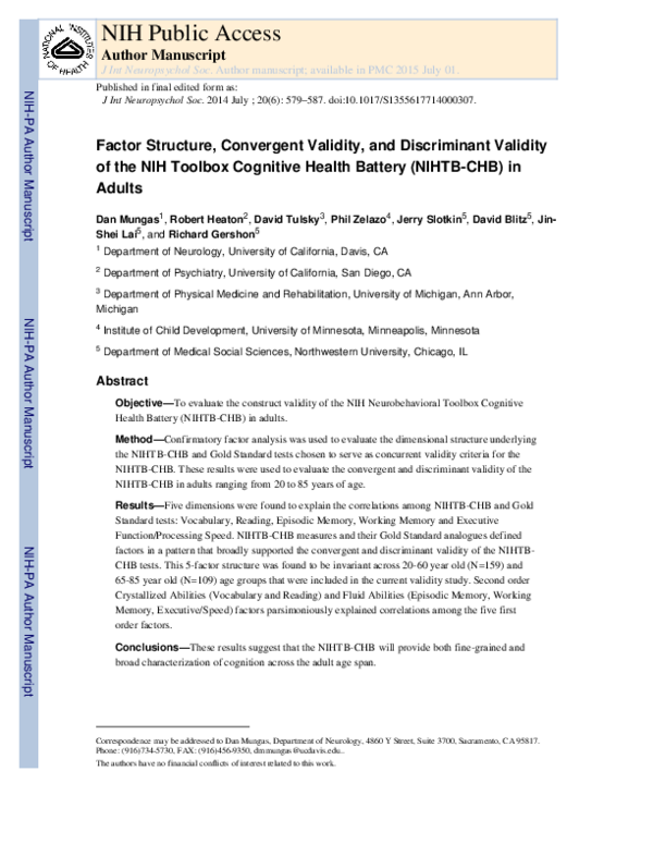 Pdf Factor Structure Convergent Validity And Discriminant Validity