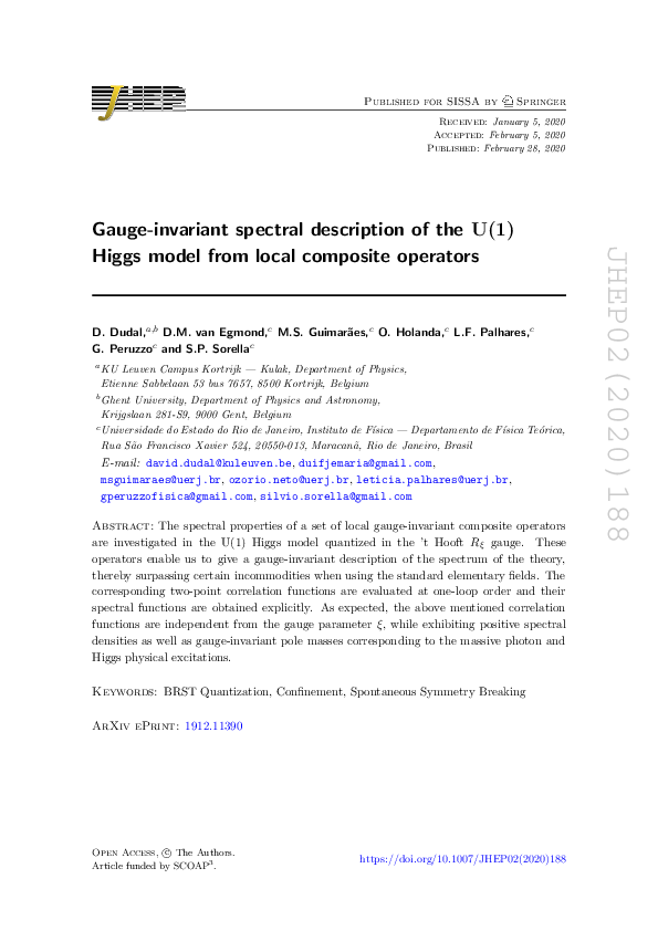 (PDF) Gauge-invariant spectral description of the U (1) Higgs model from local composite operators