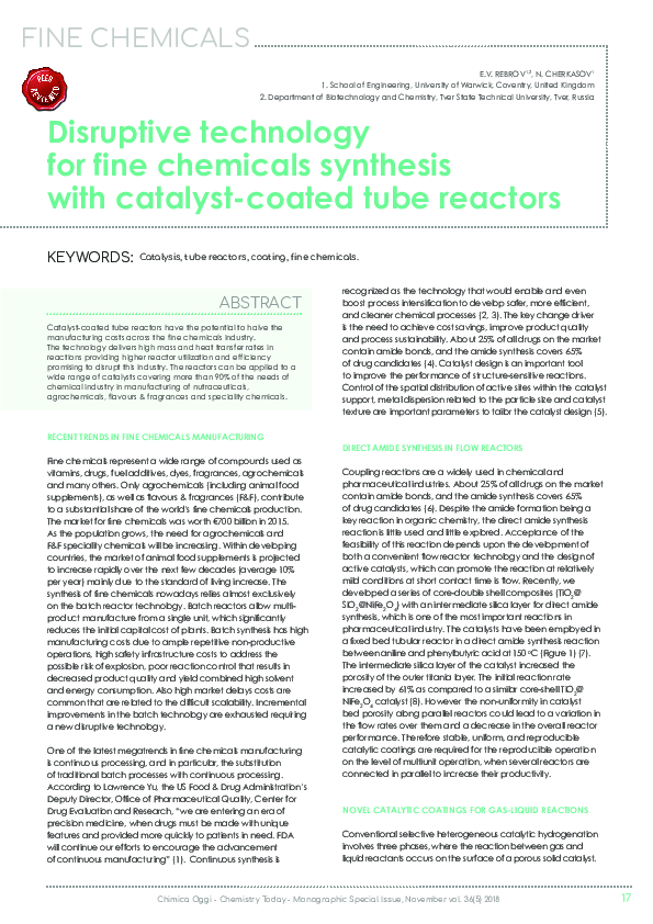 (PDF) Disruptive technology for fine chemicals synthesis with catalyst ...
