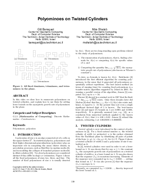 (PDF) Polyominoes on twisted cylinders
