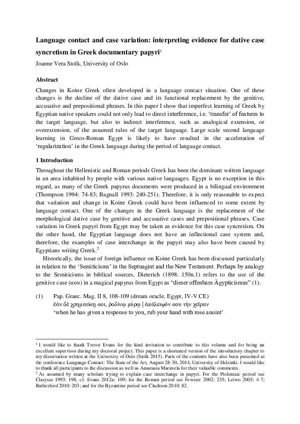 (PDF) Language contact and case variation: interpreting evidence for ...
