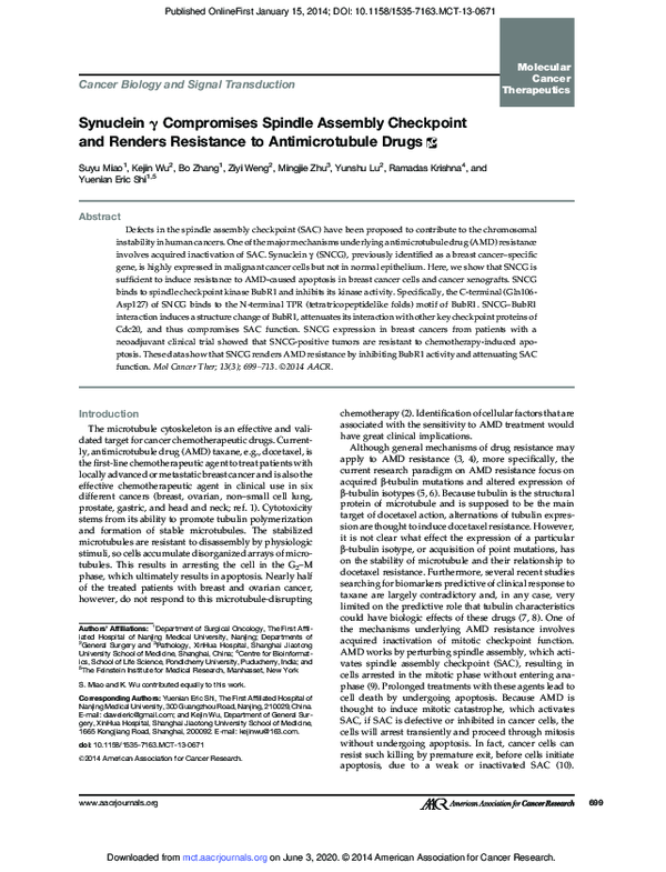 (PDF) Synuclein Compromises Spindle Assembly Checkpoint and Renders ...