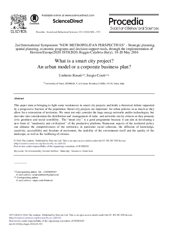 (PDF) What is a Smart City Project? An Urban Model or A Corporate ...
