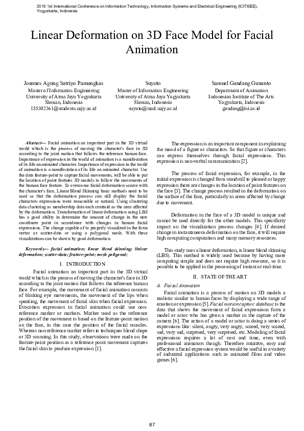 (PDF) Linear deformation on 3D face model for facial animation