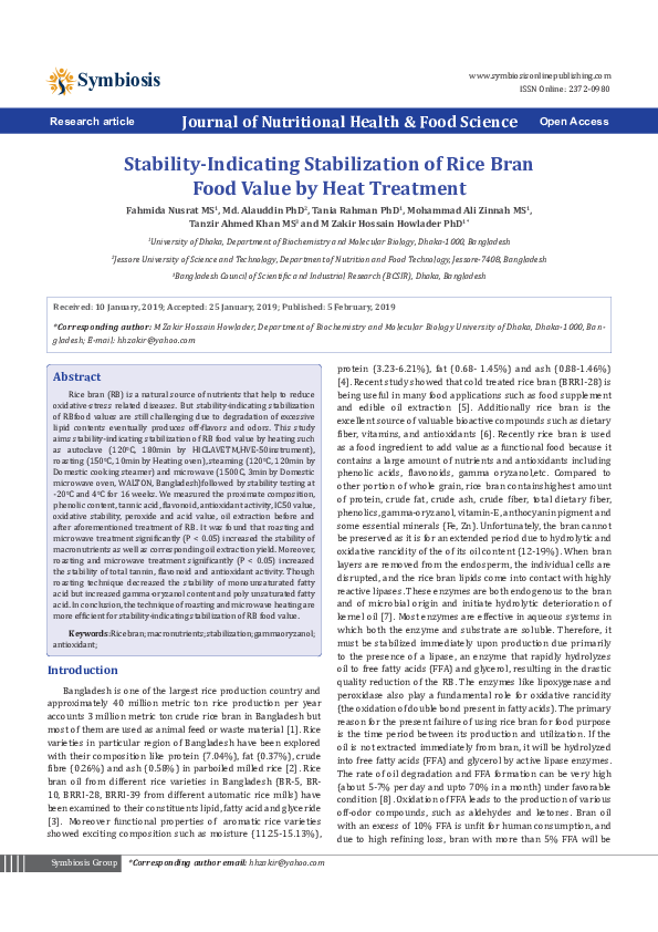 (PDF) Stability-Indicating Stabilization of Rice Bran Food Value by ...