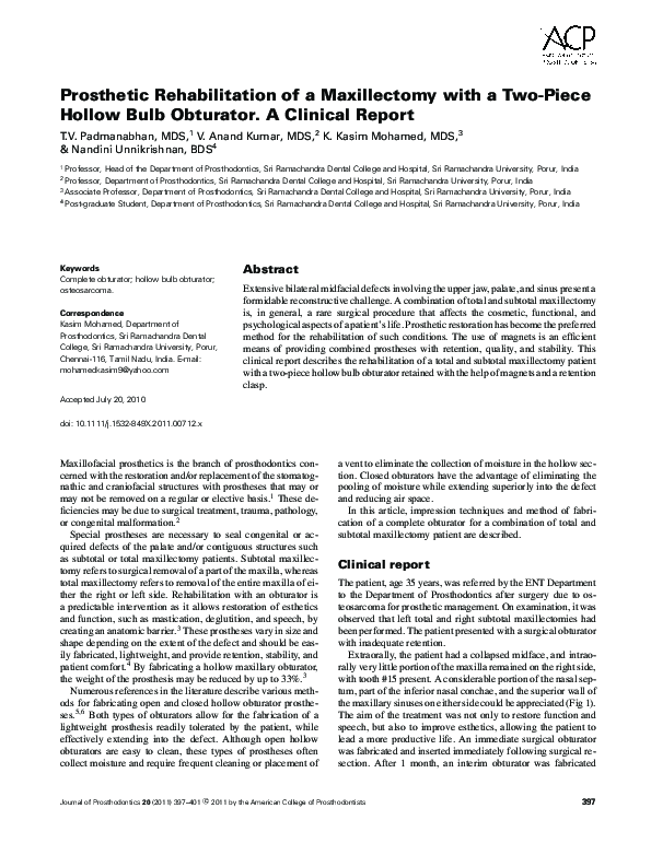 (PDF) Prosthetic Rehabilitation of a Maxillectomy with a Two-Piece ...