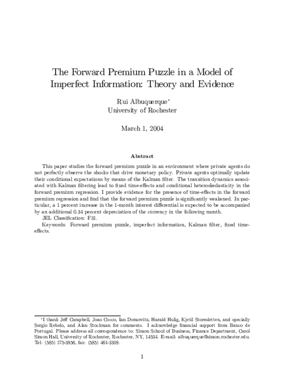 (PDF) The forward premium puzzle in a model of imperfect information