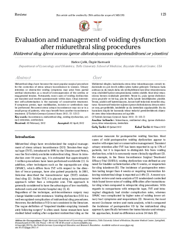 (PDF) Evaluation and management of voiding dysfunction after midurethral sling procedures