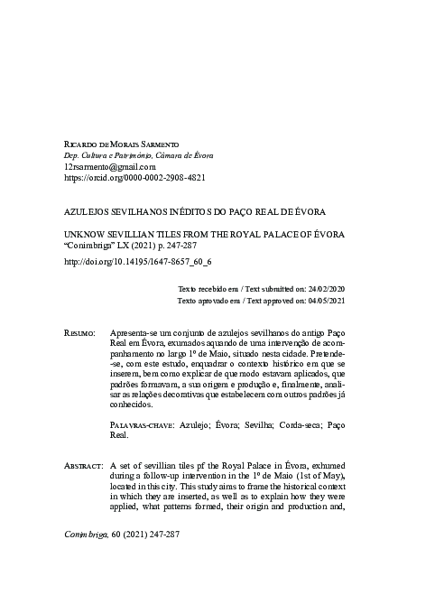 (PDF) Azulejos sevilhanos inéditos do Paço Real de Évora