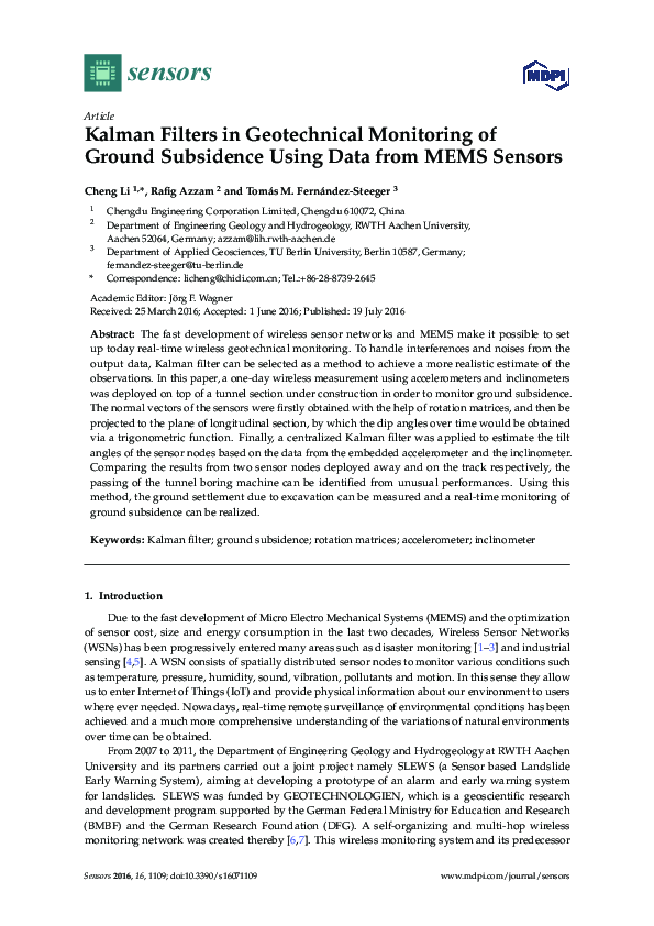 (PDF) Kalman Filters in Geotechnical Monitoring of Ground Subsidence ...