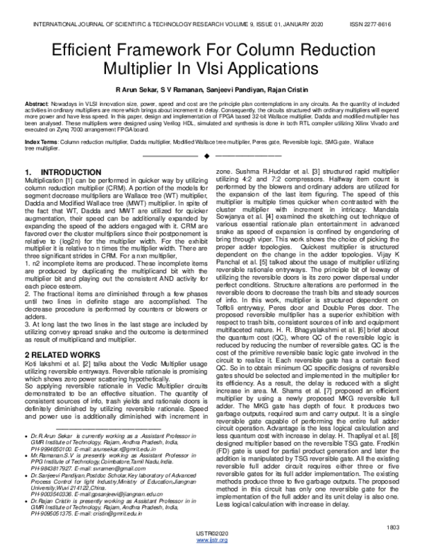 Pdf Efficient Framework For Column Reduction Multiplier In Vlsi Applications