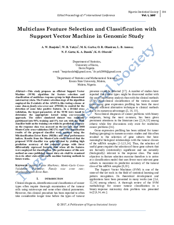Pdf Multiclass Feature Selection And Classification With Support