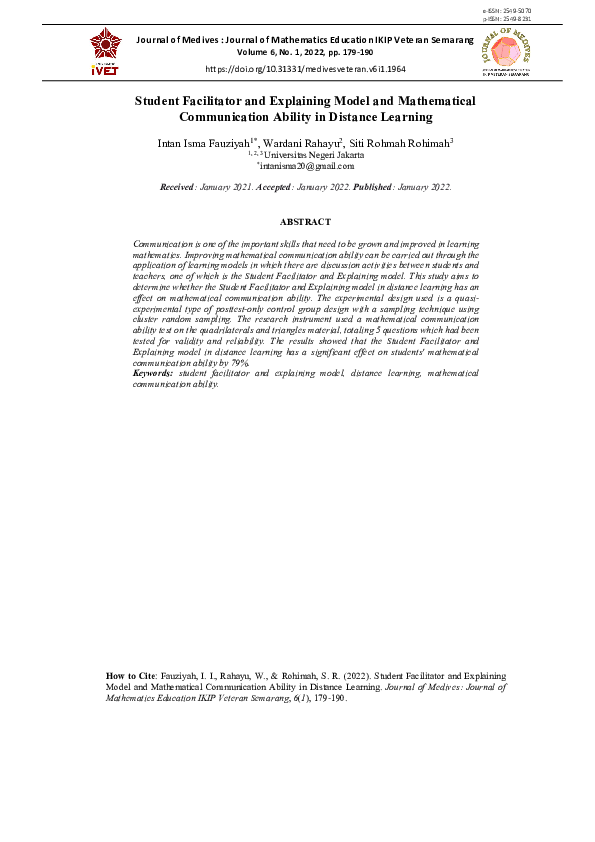 (PDF) Student Facilitator and Explaining Model and Mathematical Communication Ability in ...