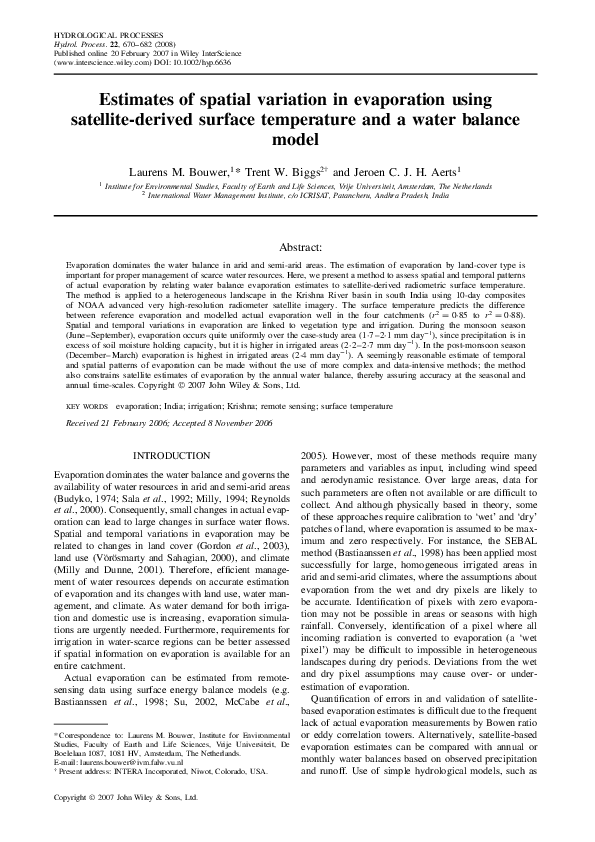 Pdf Estimates Of Spatial Variation In Evaporation Using Satellite Derived Surface Temperature