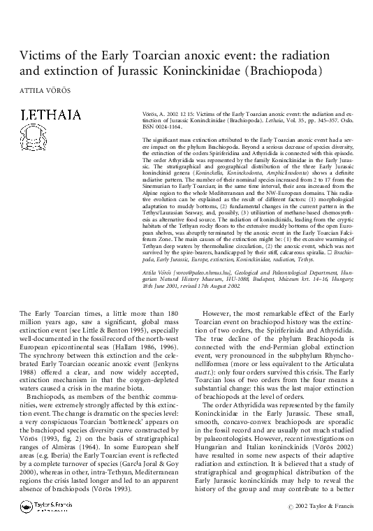 (PDF) Victims of the Early Toarcian anoxic event: the radiation and ...