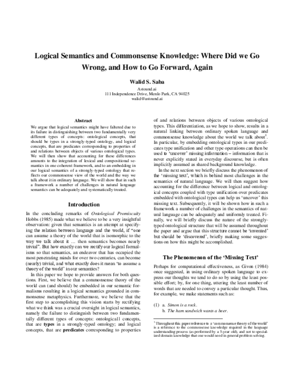 (PDF) Logical Semantics and Commonsense Knowledge: Where Did we Go Wrong, and How to Go Forward ...