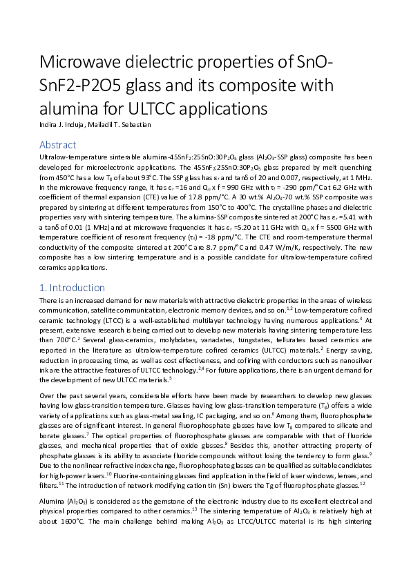 (PDF) Microwave dielectric properties of SnO-SnF2 -P2 O5 glass and its ...