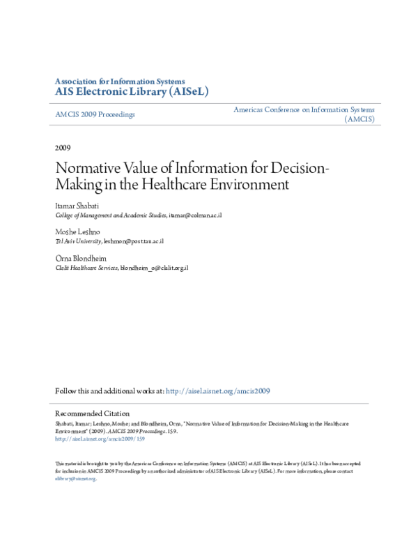 (PDF) The value of information for decision-making in the healthcare ...