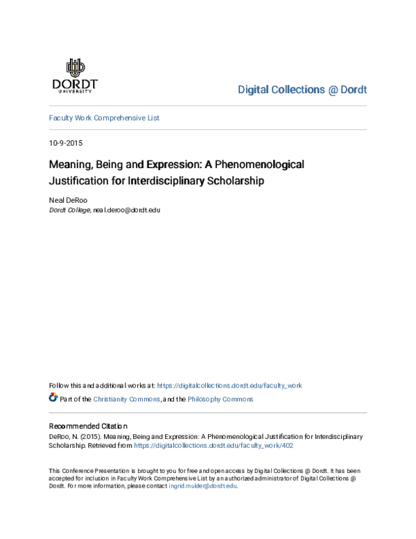 (PDF) Meaning, Being and Expression: A Phenomenological Justification ...