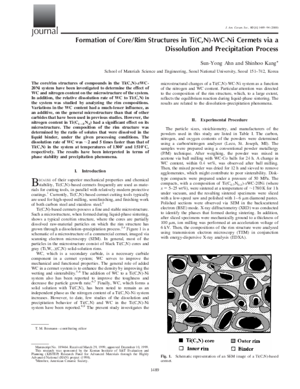 (PDF) Formation of Core/Rim Structures in Ti(C,N)-WC-Ni Cermets via a ...