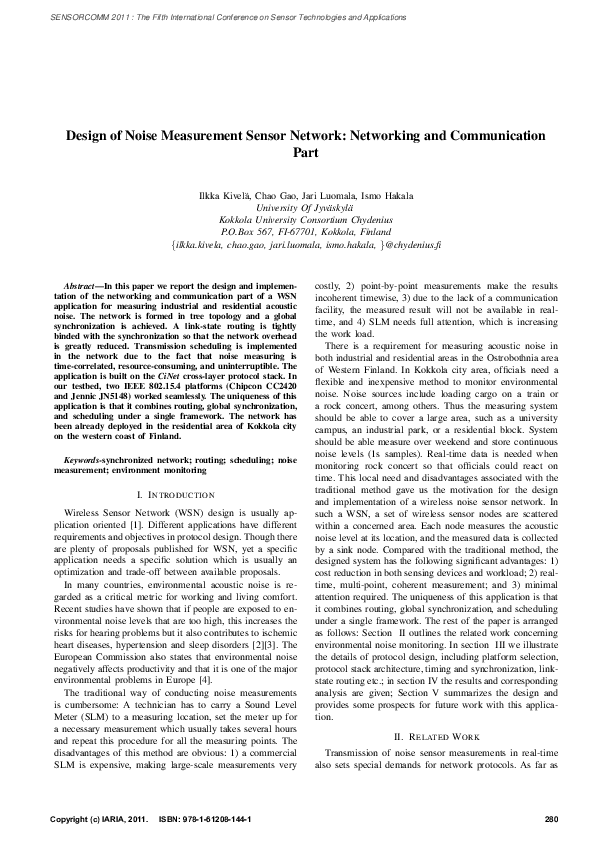 (PDF) Design of Noise Measurement Sensor Network: Networking and ...