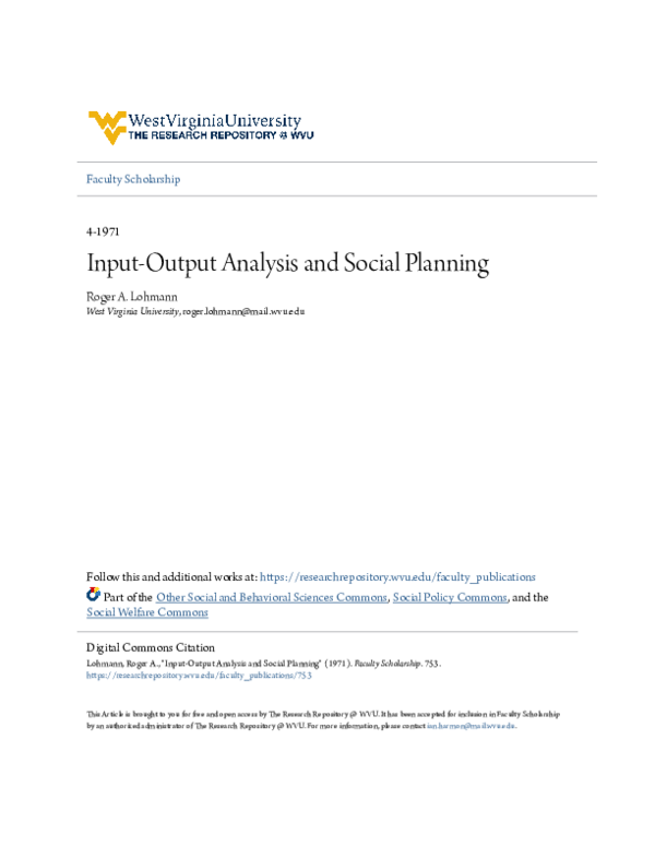 (PDF) Input-Output Analysis and Social Planning
