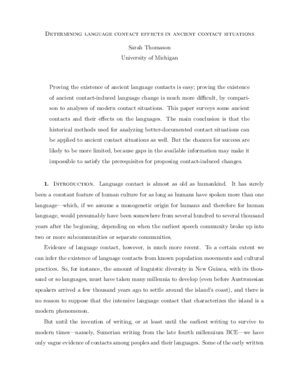 (PDF) Determining language contact effects in ancient contact situations