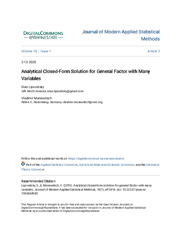 (PDF) Analytical Closed-Form Solution for General Factor with Many ...