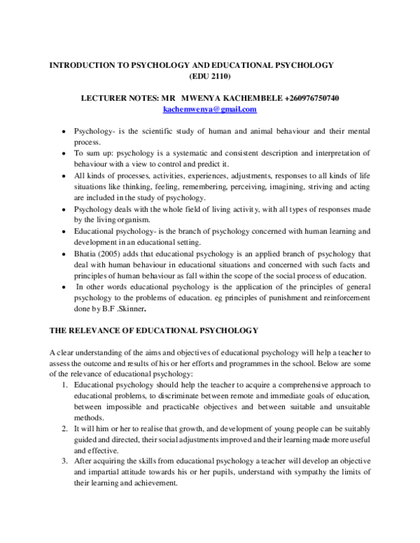 (PDF) INTRODUCTION TO PSYCHOLOGY AND EDUCATIONAL PSYCHOLOGY (EDU 2110 ...