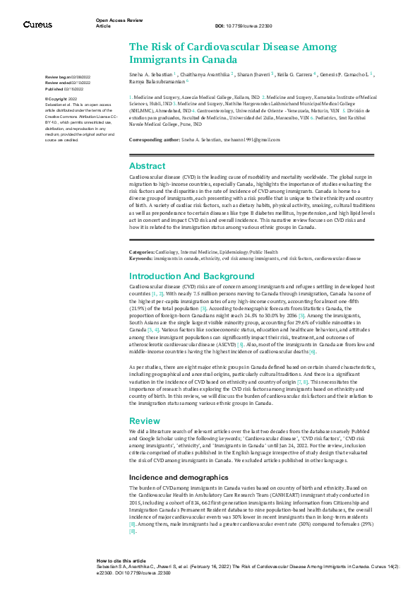 (PDF) The Risk of Cardiovascular Disease Among Immigrants in Canada