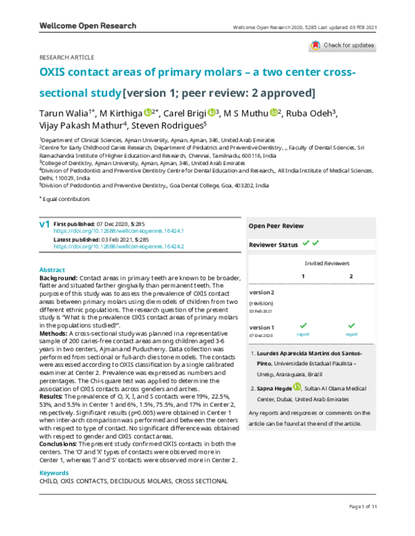 (PDF) OXIS contact areas of primary molars – a two center cross ...