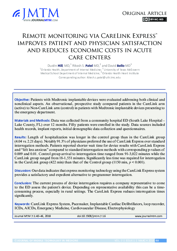 (PDF) Remote monitoring via CareLink Express™ improves patient and ...